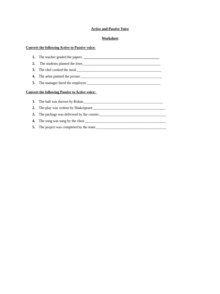 Active and Passive Voice Worksheet | PDF
