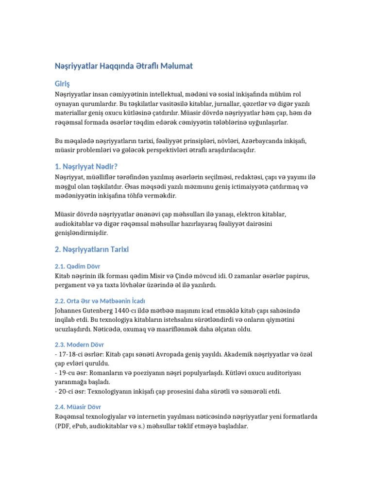 Neshriyyatlar Haqqinda Melumat | PDF