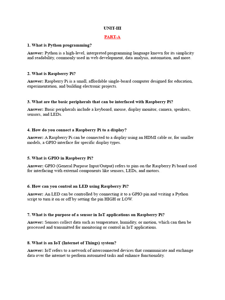 Fiot Unit-3 Question Bank With Solutions | PDF | Raspberry Pi | Python (Programming Language)