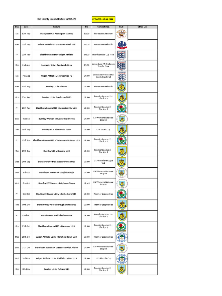 Burnley FC 2021/22 Fixture List | PDF | English Football League ...