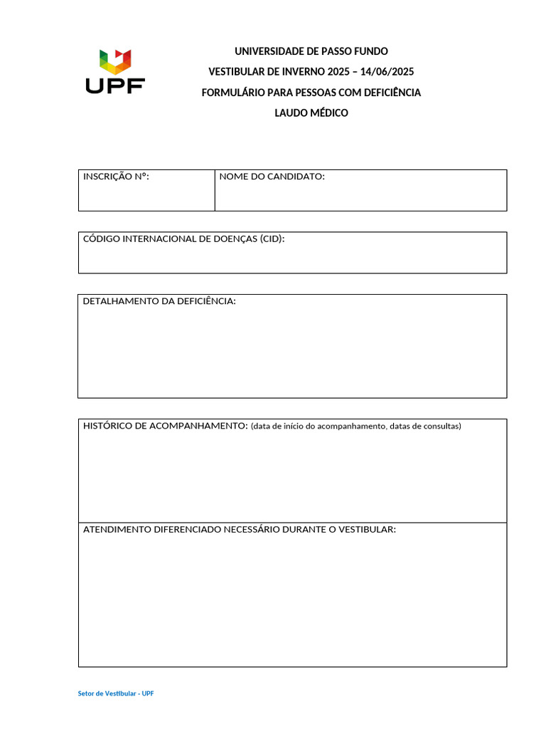 Formulario PCD Vestibular de Inverno 2025 | PDF