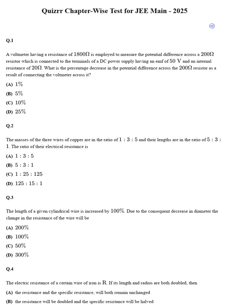 Current Electricity - Test 2 | PDF | Voltage | Electricity