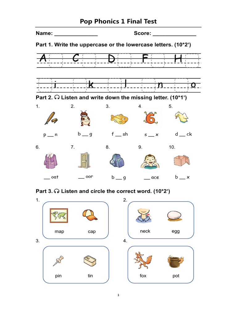 Pop Phonics 1 Final Test （卷一） | PDF | Chess Openings | Chess