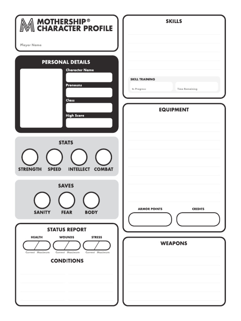 Mothership 1E - Advanced Character Sheet Outlined | PDF