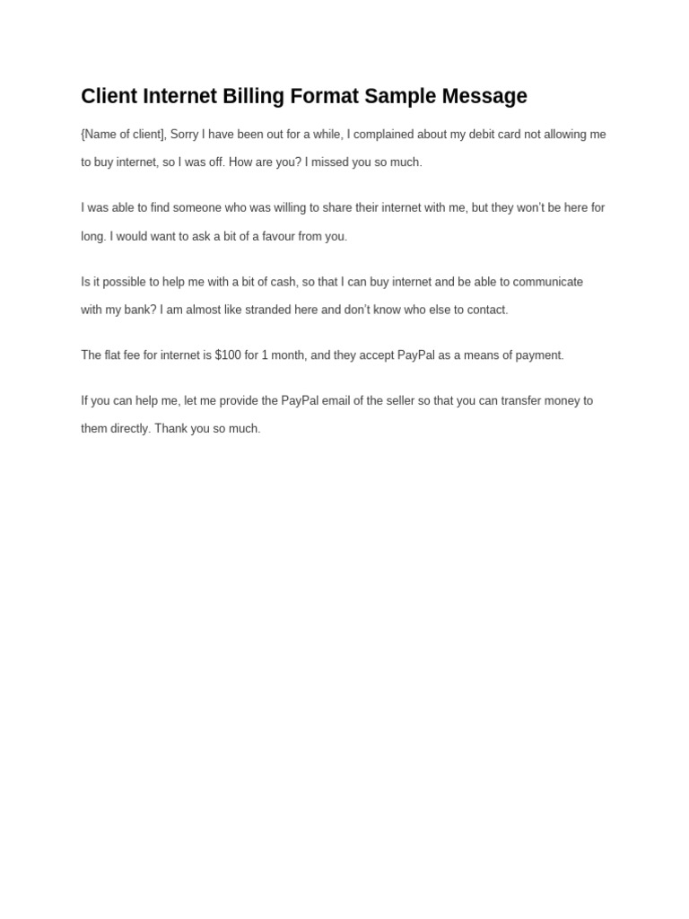 Client Internet Billing Format Sample Message - by Augustine | PDF
