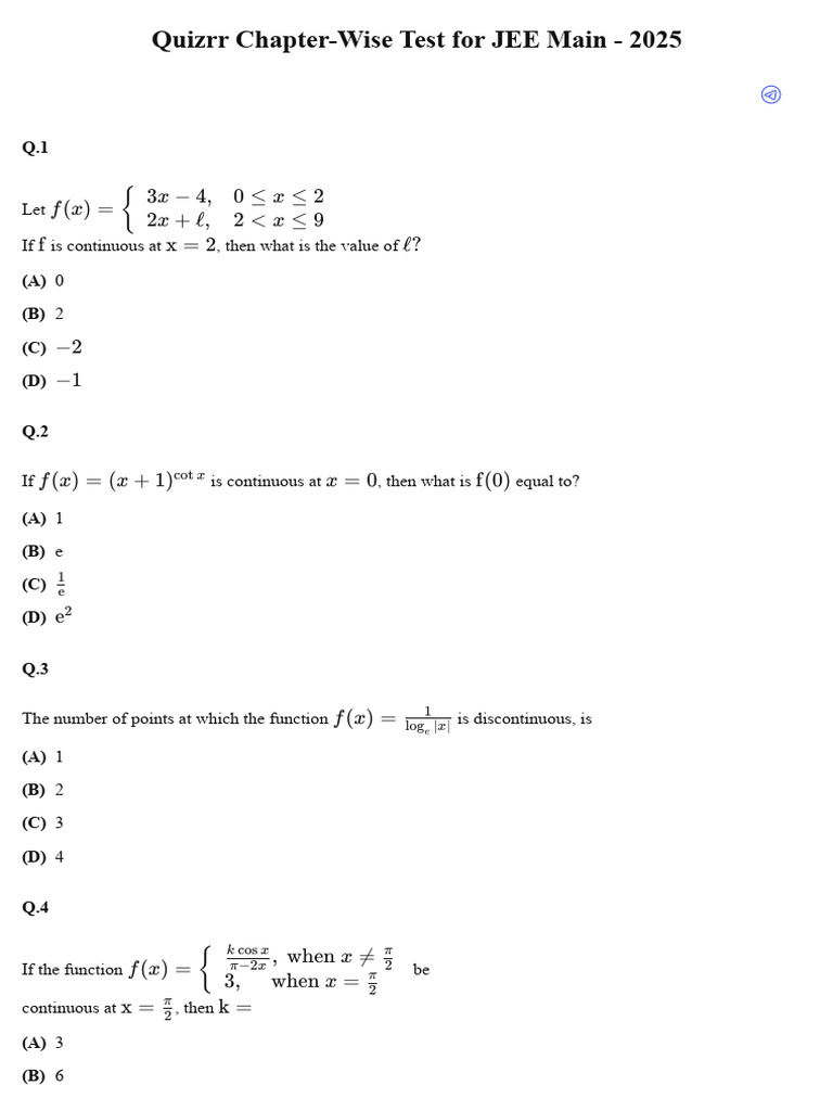 Continuity and Differentiability - Test 2 | PDF | Mathematical Analysis ...