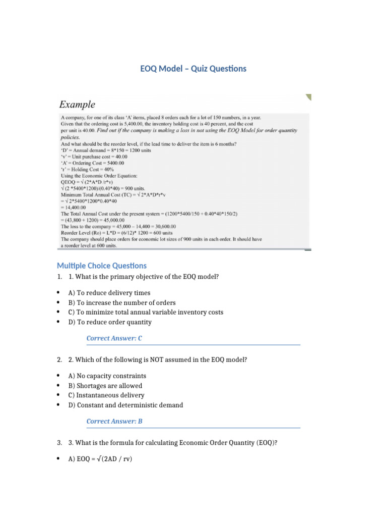EOQ Quiz Questions | PDF
