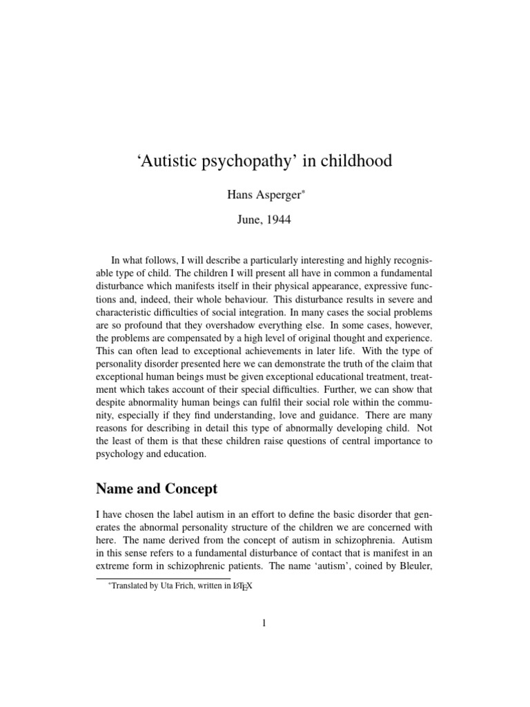 Aspergus 'Autistic Psycopathy in Childhood' | PDF | Schizophrenia ...