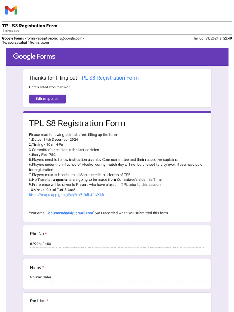 Gmail - TPL S8 Registration Form | PDF