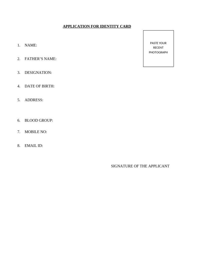 Identity Card Application Form | PDF