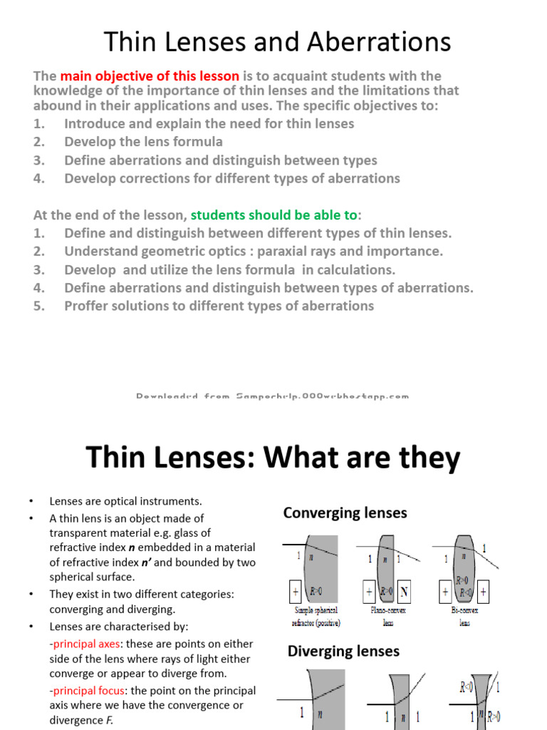 (SAMPOR) Thin Lenses and Aberrations NOTE | PDF | Eye | Optics