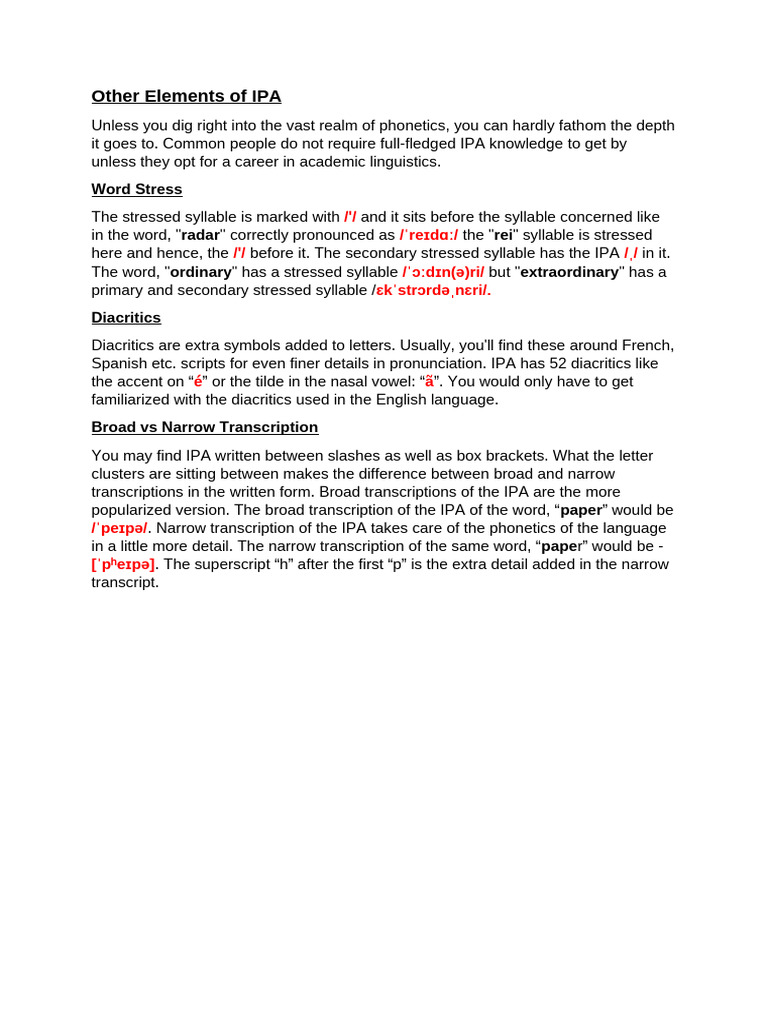 Understanding IPA Stress and Transcription | PDF