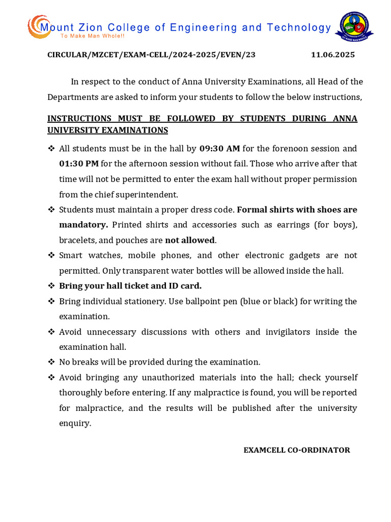 University Exam Instructions | PDF