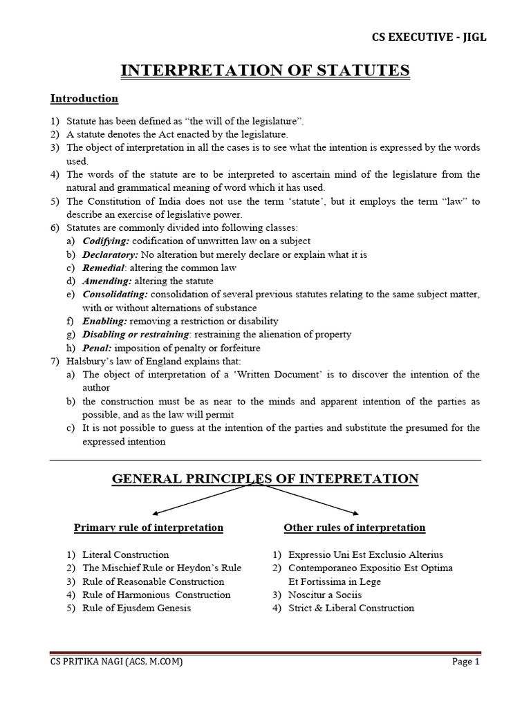 Statutory Interpretation Principles Explained | PDF | Statutory ...
