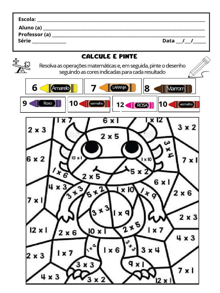Atividade de Matemática: Calcule e Pinte | PDF | Cor | Amarelo