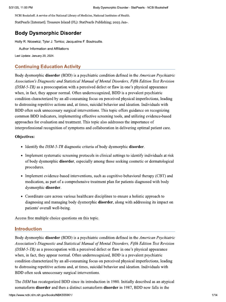 Body Dysmorphic Disorder. | PDF