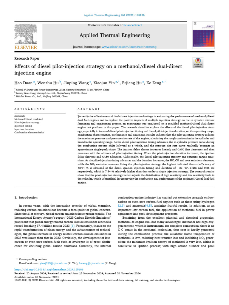 Effects of Diesel Pilot-Injection Strategy on a Methanol:Diesel Dual ...