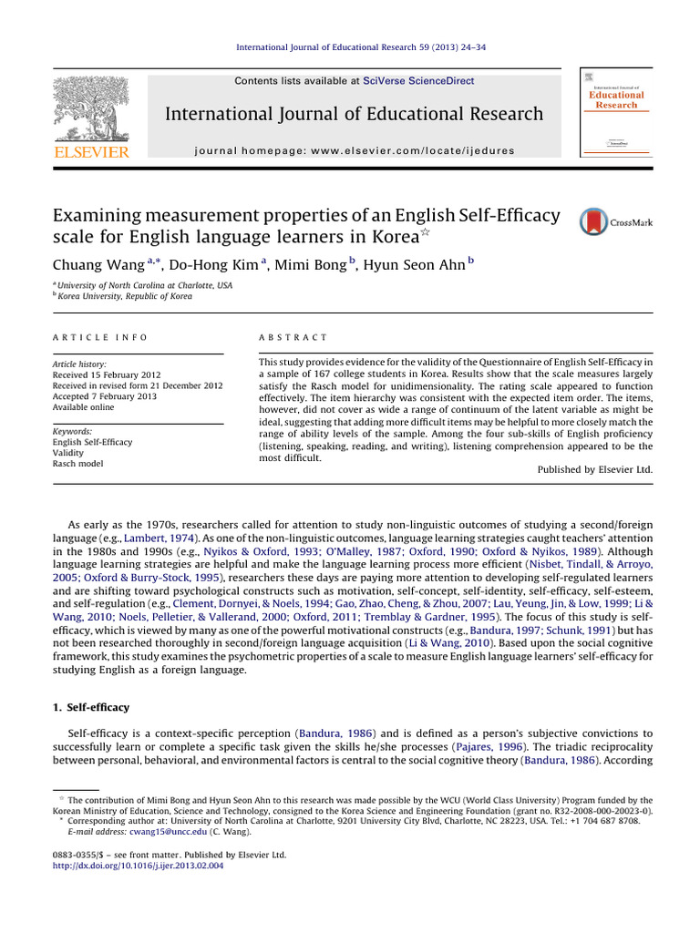 2013 IJER Wang Kim Bong Ahn | PDF | Self Efficacy | Behavioural Sciences