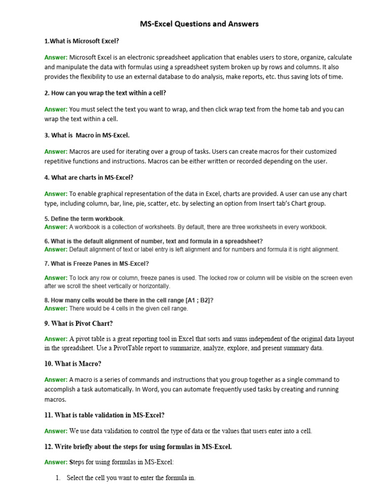 MS-Excel Questions and Answers L1 | PDF | Microsoft Excel | Spreadsheet