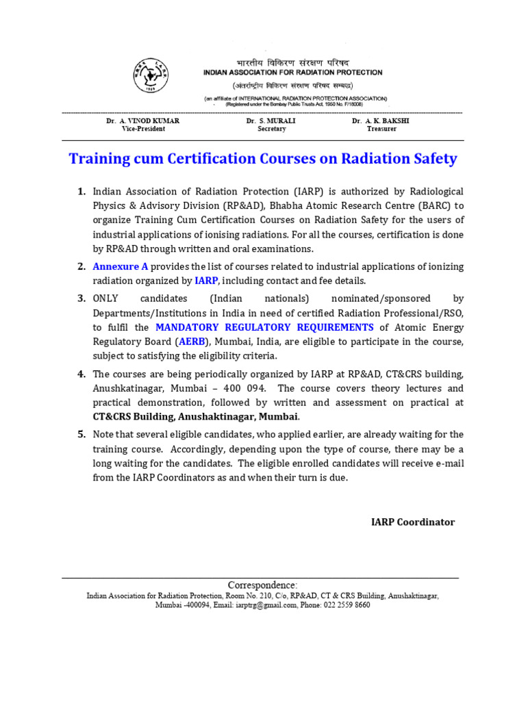 Revised-IARP Training Courses On Radiation Safety 2023 | PDF ...