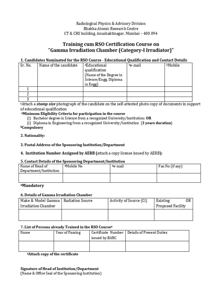 RSO Certification Course on Gamma Irradiation | PDF