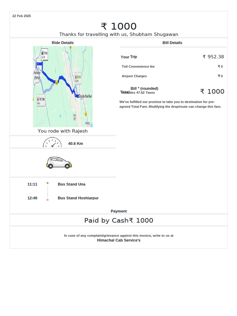 Cab & Travel Bill Template 2 | PDF | Invoice | Fare
