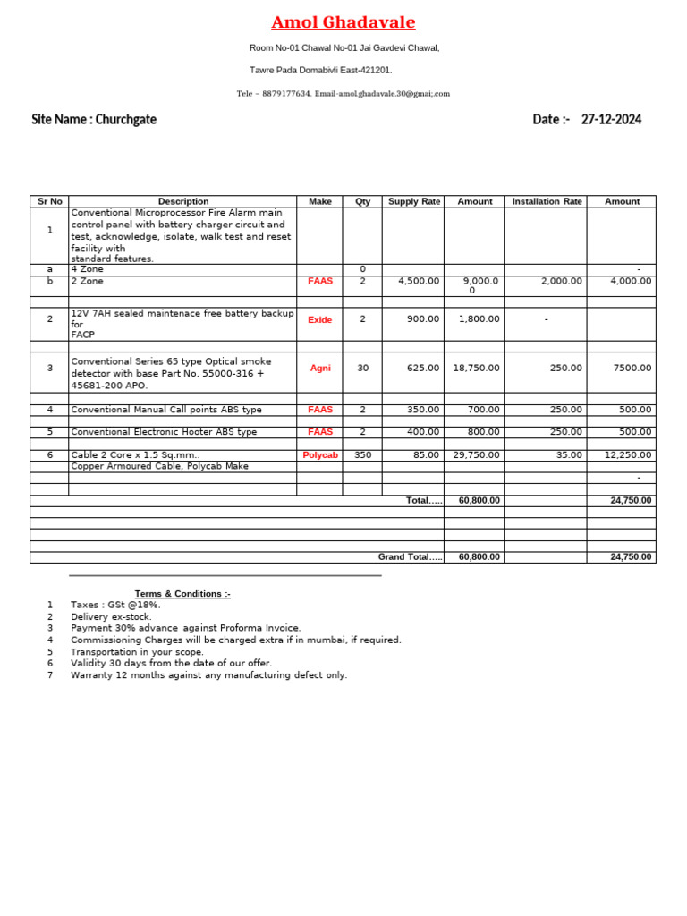 Harshad Shinde BOQ of Conventional FAS.............. 18122024 | PDF ...