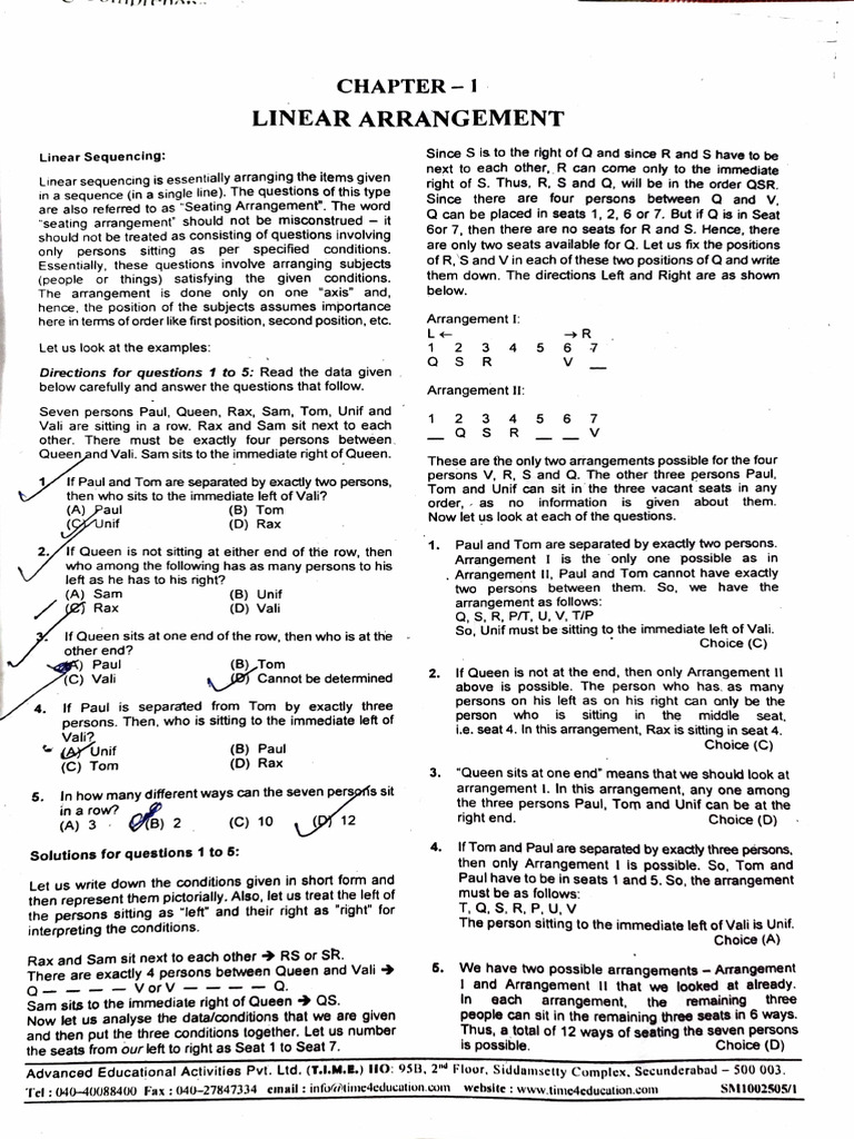 Linear Arrangement Logic Problems | PDF