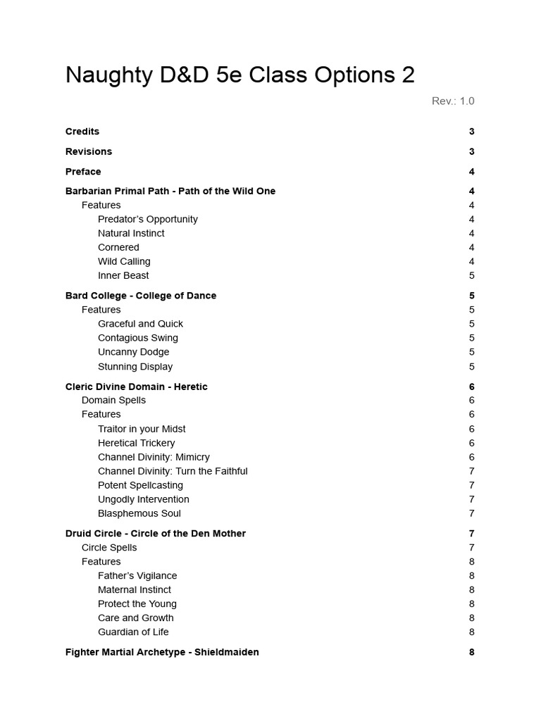 Naughty D&D 5e Class Options Guide | PDF | Dungeons & Dragons | Gary ...
