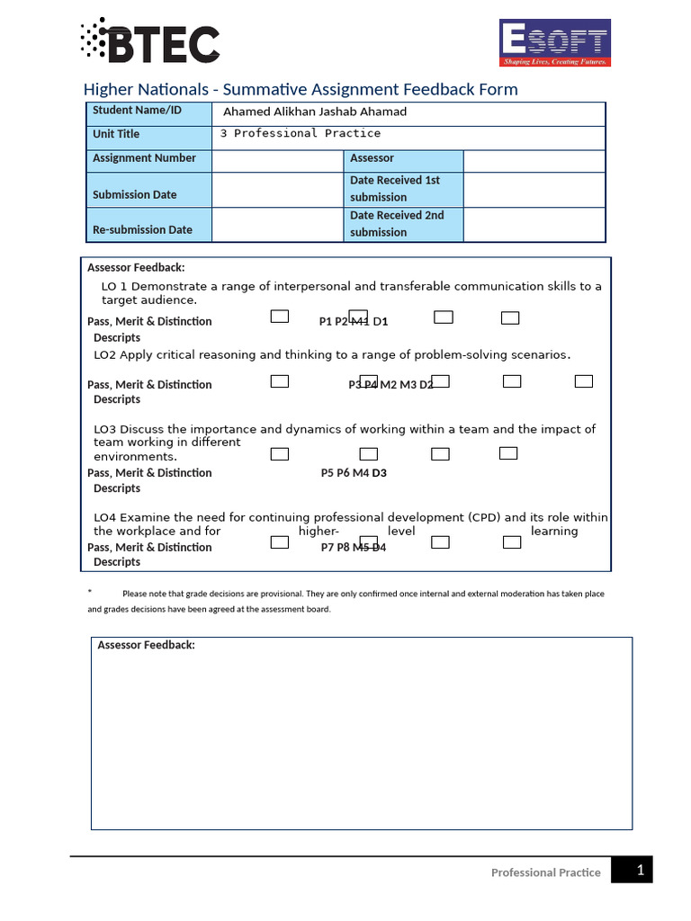 01unit 03 Professional Practice Assignment - 2024 | PDF | Nonverbal Communication | Communication