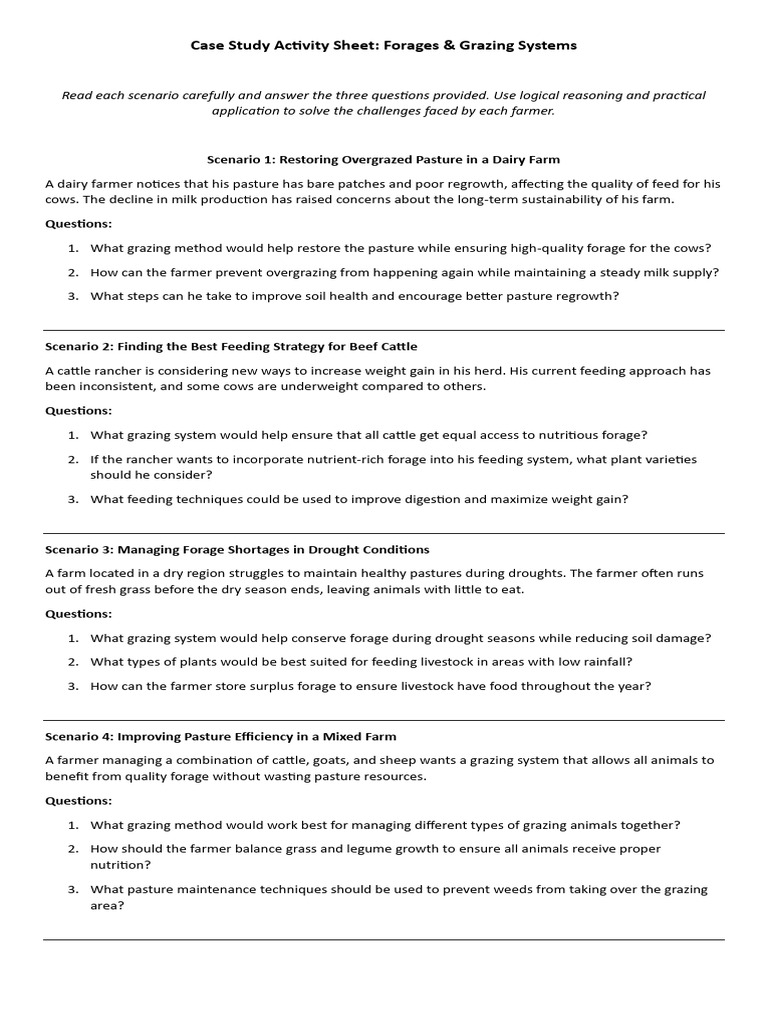 Grazing System and Forage Activity Sheet | PDF | Grazing | Livestock