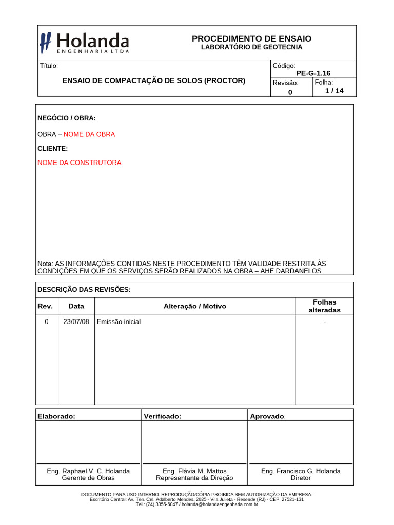 PE-G-1.16 - Ensaio de Compactação de Solos (Proctor) | PDF | Umidade | Solo