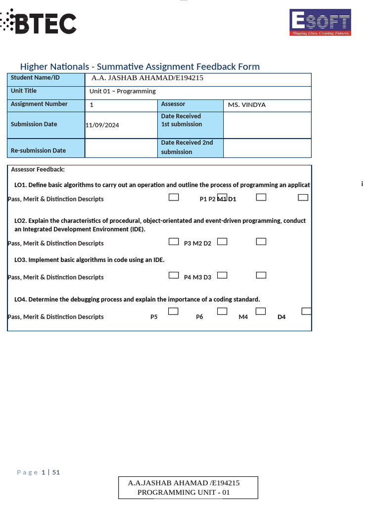 PROCESS7048 1712772218517 Unit 01 Programming Assignment - 2024 | PDF | Computer Programming ...