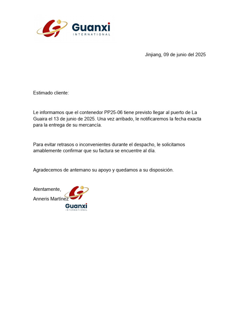 Asunto Llegada PP25 06 | PDF