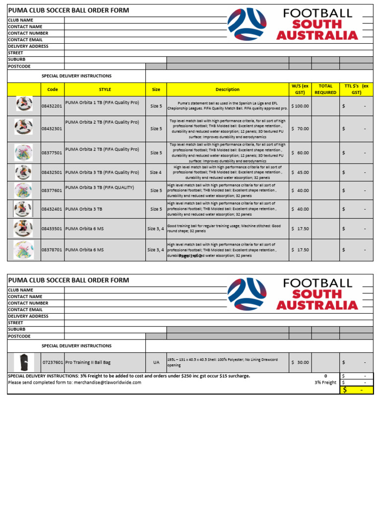 PUMA Soccer Ball Order Form | PDF