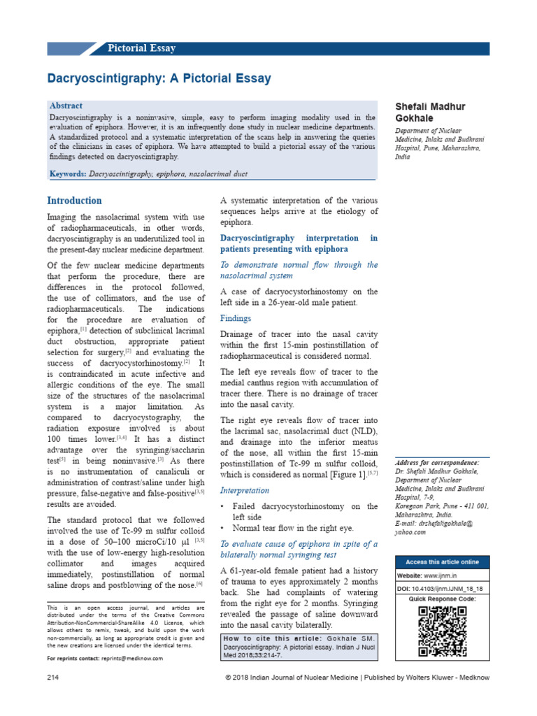 Dacryoscintigraphy Findings in Epiphora | PDF | Human Nose | Nuclear ...