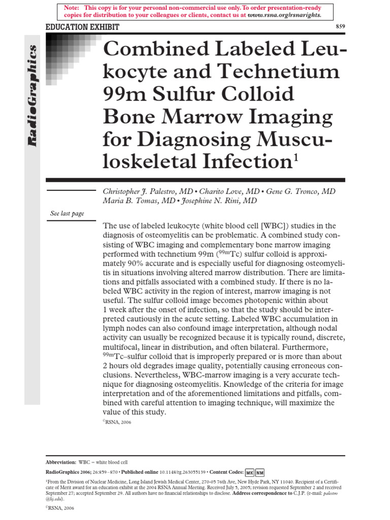 Combined Labeled Leukocyte and Technetium-99m Sulfur Colloid Bone Marrow Imaging For Diagnosing ...