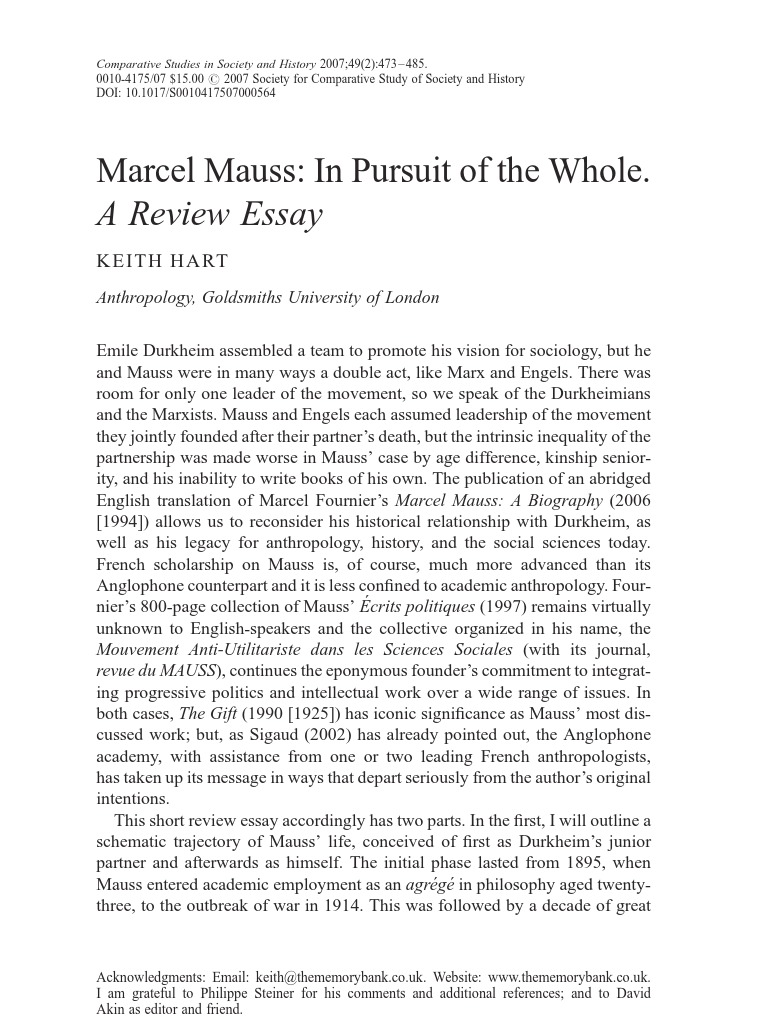 Exploring Marcel Mauss' Legacy in Anthropology | PDF