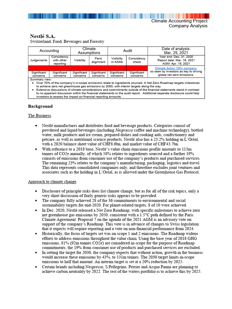 Nestlé S.A.: Background | PDF | Goodwill (Accounting) | Audit