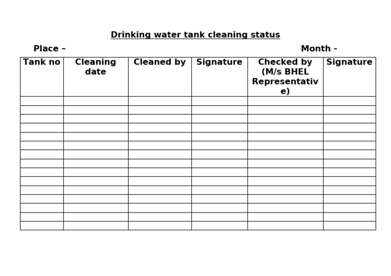Drinking Water Tank Cleaning Status Display Format | PDF