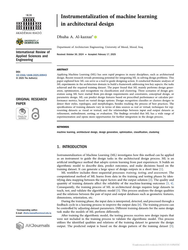 2025 - Instrumentalization of Machine Learning in Architectural Design | PDF | Machine Learning ...