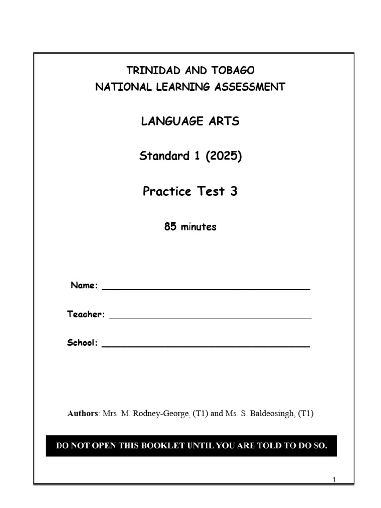 Trinidad and Tobago Language Arts Test | PDF