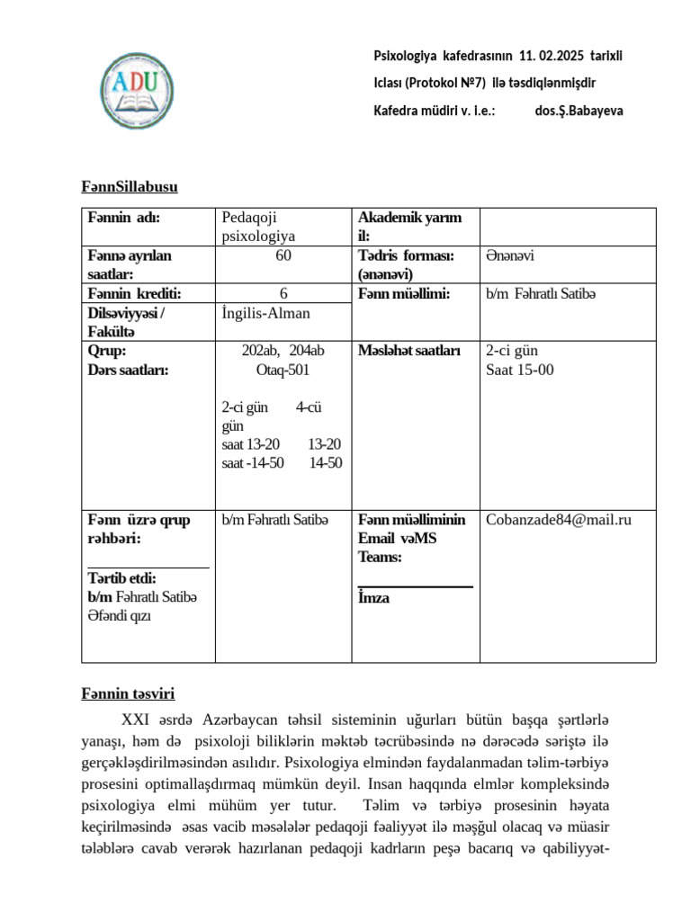 Pedaqoji̇ Psi̇xologi̇ya Yeni̇ FTN HƏFTƏ 1-1 | PDF