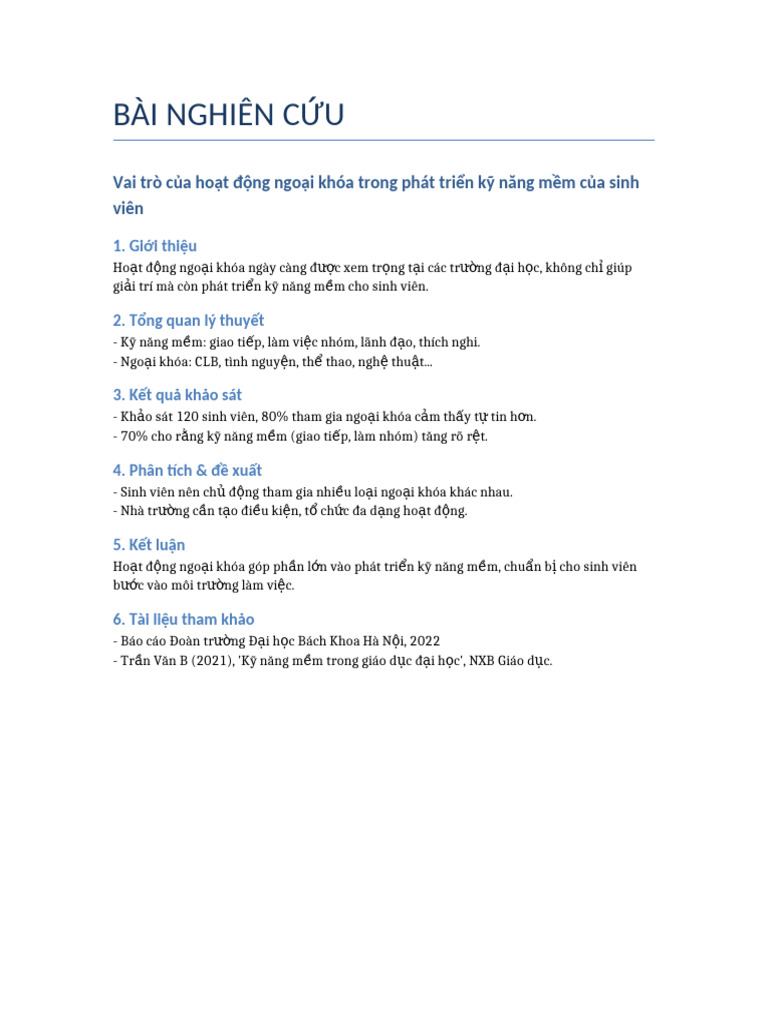 Bai Nghien Cuu Hoat Dong Ngoai Khoa | PDF