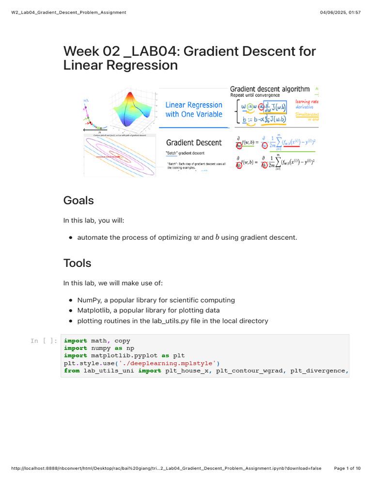 W2 Lab04 Gradient Descent Problem Assignment | PDF | Mathematical Analysis | Mathematics