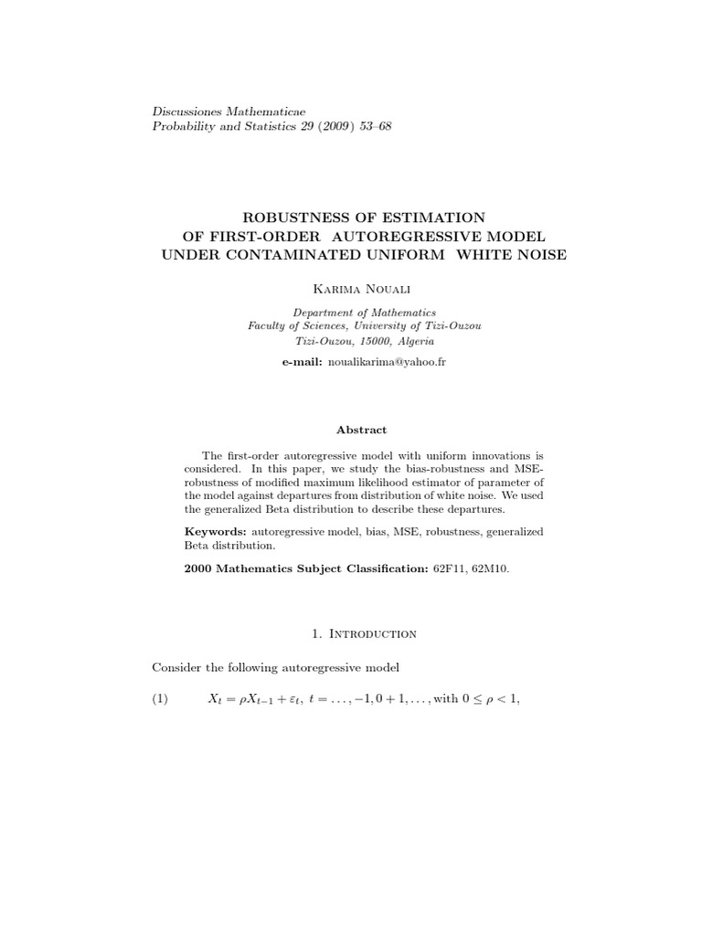 Robustness of Estimation of First o | PDF | Estimation Theory | Robust Statistics