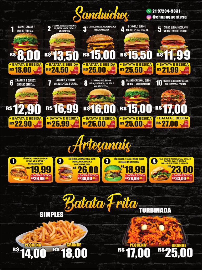 Cardapio Chapa Quente Atualizado | PDF
