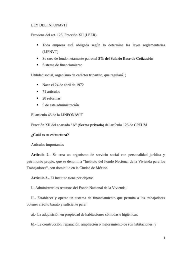 Resumen de la Ley del Infonavit | PDF | Economias
