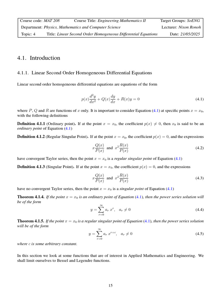 MAT 208 Engineering Mathematics 4 | PDF | Equations | Mathematics