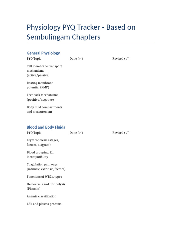 Physiology PYQ Tracker Sembulingam | PDF | Heart | Endocrine System